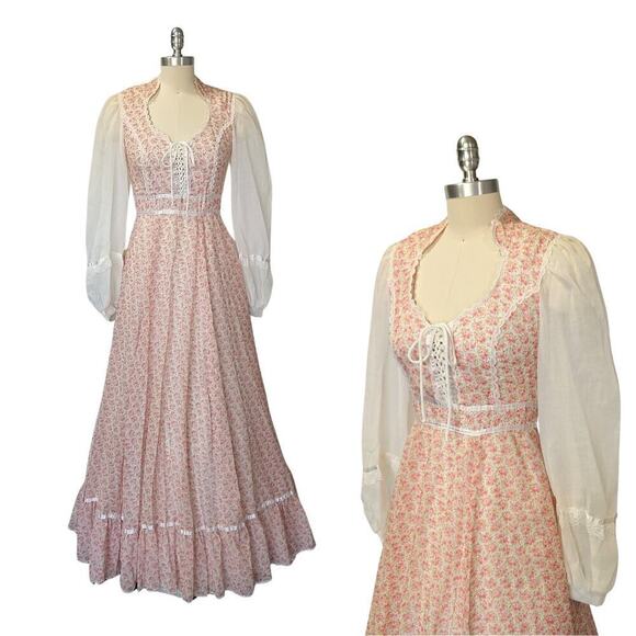 Gunne Sax | Dresses | Gunne Sax Floral Corset Maxi Dress Size 9 Pink ...